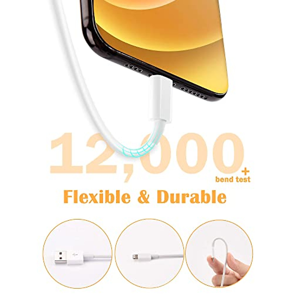 4 Pack [Apple MFi Certified] Apple Charging Cables 6ft, iPhone Chargers Lightning Cable 6 Foot, Fast iPhone Charging Cord for iPhone 12/11/11Pro/11Max/ X/XS/XR/XS Max/8/7, ipad(White)