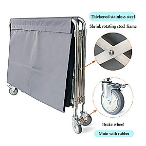 Commercial Laundry Cart Heavy Duty Folding Cleaning Hotel Linen Cart Maximum Load 200kg Stainless Steel Oxford Cloth Bags 4 Rubber Silent Wheels Hotel Laundry Hospital