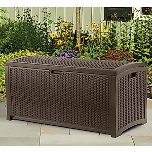 Suncast Trash Hideaway Outdoor Garbage & Outdoor Patio Storage Deck Box, Brown