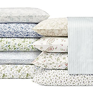 Laura Ashley Home Sateen Collection Bed Sheet Set - 100% Cotton, Silky Smooth & Luminous Sheen, Wrinkle-Resistant Bedding, 4 pcs, King, Bristol Paisley