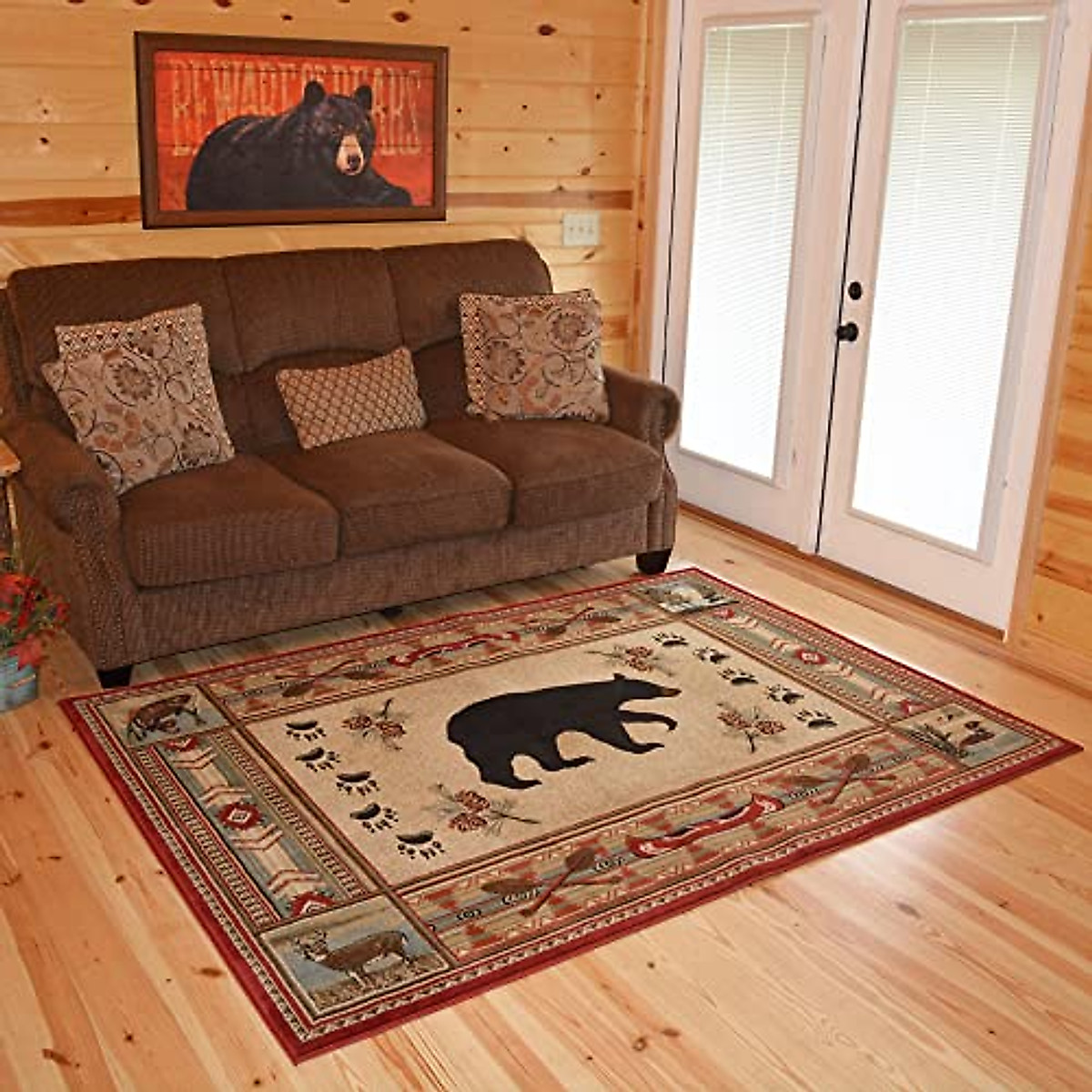 Rustic Lodge Bear Red 4x5 Area Rug, 3'11x5'3