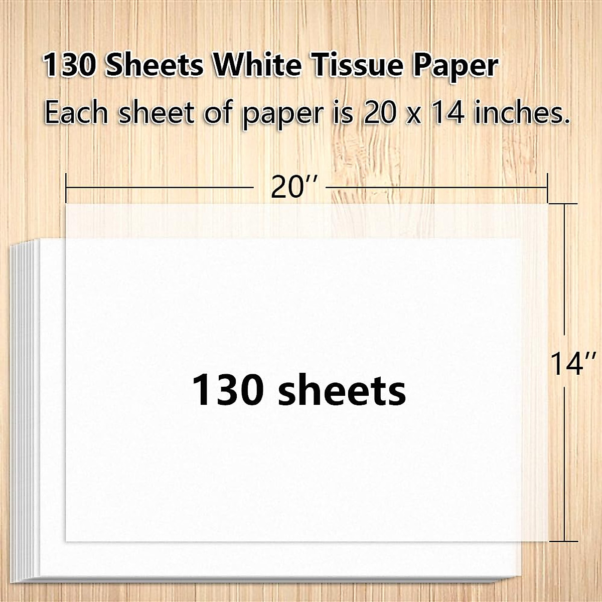 130 Sheets 20"x14" White Wrapping Tissue Paper Bulk for Gift Bags Christmas Weddings Birthday Arts Craft Party Decoration