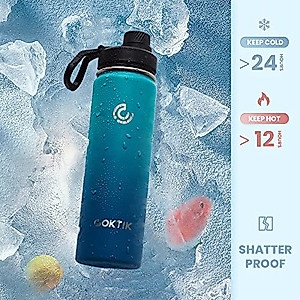 COKTIK Insulated Stainless Steel Water Bottle With Straw Lid, 22 oz Wide Mouth Double Wall Vacuum Insulated Water Bottle Leakproof Lightweight for Hiking, Biking, Running(Dark Night)