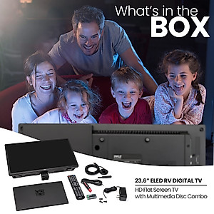 24 Inch 1080p LED RV Television - Slim Flat Screen Monitor FHD Small TV w/HDMI, RCA, Multimedia Disk/DVD Combo, 12/24 Volt Car Adapter, Wall Mount, Works w/Mac PC, Includes Remote Control