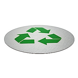Metal Recycle Signs | 5.5" Round, Recycle Bin Marker | Metal Sign for Recycling Basket | Brushed Silver Aluminum with Green Recycle Symbol - Made in The USA