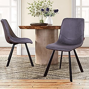 GURLLEU Leather Dining Chairs Set of 4 with Metal Legs, Modern Industrial Kitchen Dining Room Chair, Upholstered Backrest Seat Chairs for Home Kitchen/Living Room, Bedroom, Gray