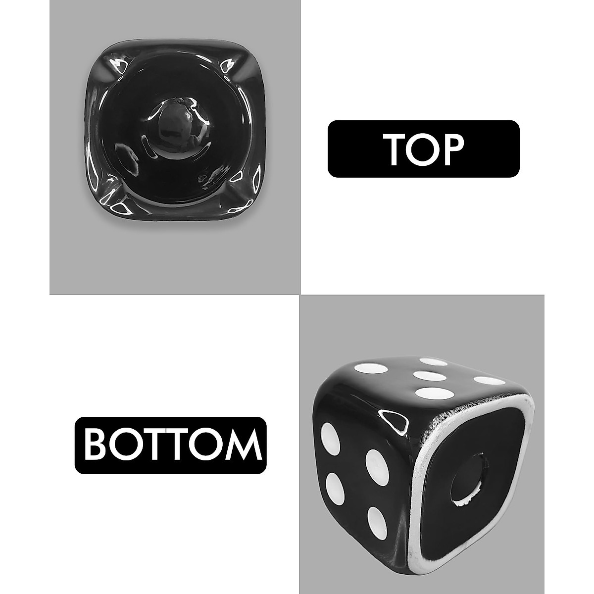 Jeuristic Ashtrays for Cigarettes Dice Ash Tray - Premium Ceramic Retro Cool Ashtrays Gifts for Smokers Home Ashtrays for Indoor Outdoor Patio Desktop Decor Unique Fancy Ashtray Cute Ashtray Black