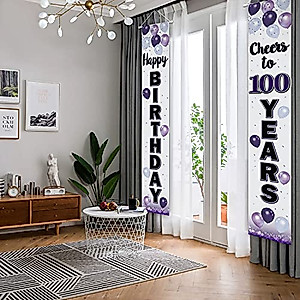 LASKYER Happy 100th Birthday Purple Door Banner - Cheers to 100 Years Old Birthday Front Door Porch Sign Backdrop,100th Birthday Party Decorations.