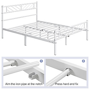 Yaheetech Full Size Platform Bed Frame with Arrow Design Headboard, 13 Inches Metal Mattress Foundation for Storage, No Box Spring Needed, Easy Assembly, Modern, White