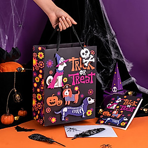 LeZakaa 13" Black Gift Bag with Tissue Paper, Gift Tag and Card, Skeleton Dog Design for Halloween, Holiday, Trick or Treat Party
