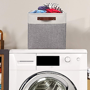 Univivi Storage Bins with Hard Bottom,13 x 13 x13 Cube Storage Baskets with Handles,Gray Foldable Fabric Storage Bins Organizer Baskets for Closet