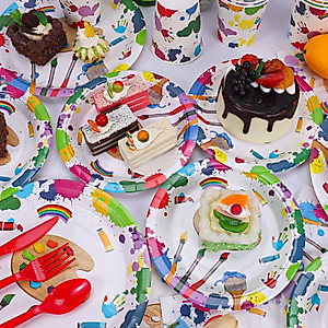 Atonofun Art Birthday Party Supplies, Art Plates and Napkins, Art Paper Plates, Cups, Napkins and Cutlery for Paint Birthday, Baby Shower Art Themed Parties Serves 24