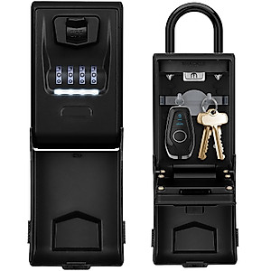 HUANLANG Key Lock Box Outdoor Light Up Lockbox 4 Digit Combination Lock Box for Door Handle Waterproof Key Safe Large Capacity Hide a Key,Security Lock Box for Realtor Home Office Garage Airbnb Gym