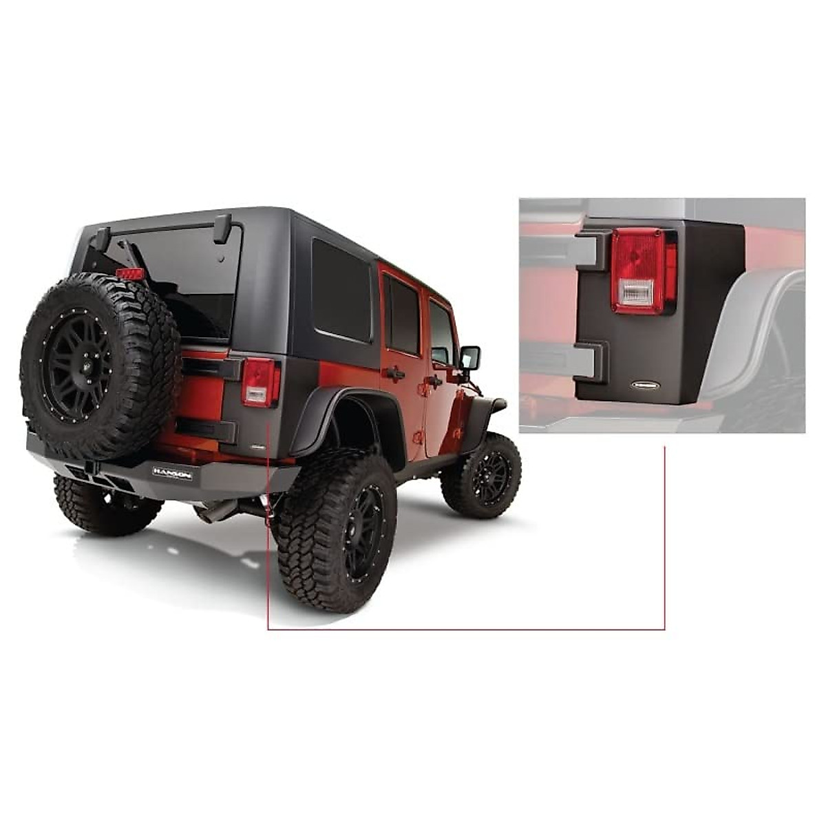 Bushwacker Trail Armor Rear Corner Covers | 2-Piece Set, Black, Textured Finish | 14010 | Fits 2007-2018 Jeep Wrangler JK Unlimited