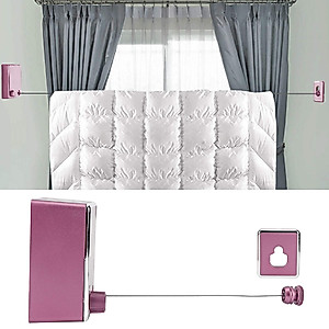 Ozgkee Retractable Clothesline Wall Mounted Stainless Steel Durable Indoor Balcony Drying Rack (Pink)