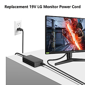 HKY 19V AC DC Adapter Compatible with LG 34" 32" 27" 24" 23" 22" 20" 19" LCD LED HD TV Monitor Widescreen LG 32ML600M-B 24MP400-B 27MP400-B 34WP65C-B 29WP60G-B 27GL83A-B 24GN600-B 34WN80C-B 24MP60G-B