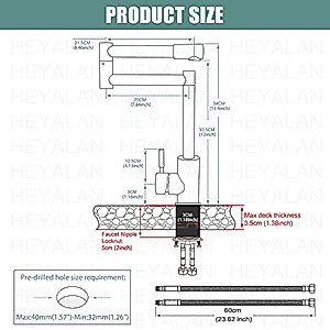 Heyalan Matte Black Pot Filler Faucet, Deck Mounted Single Handle, Double Joints, Free Rotating, Modern Design, Stainless Steel