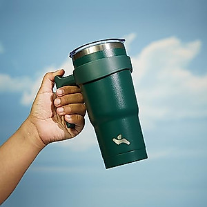 Konokyo 20 oz Tumbler with Handle and 2 Straw 2 Lid, Insulated Water Bottle Stainless Steel Vacuum Cup Reusable Travel Mug,Army Green