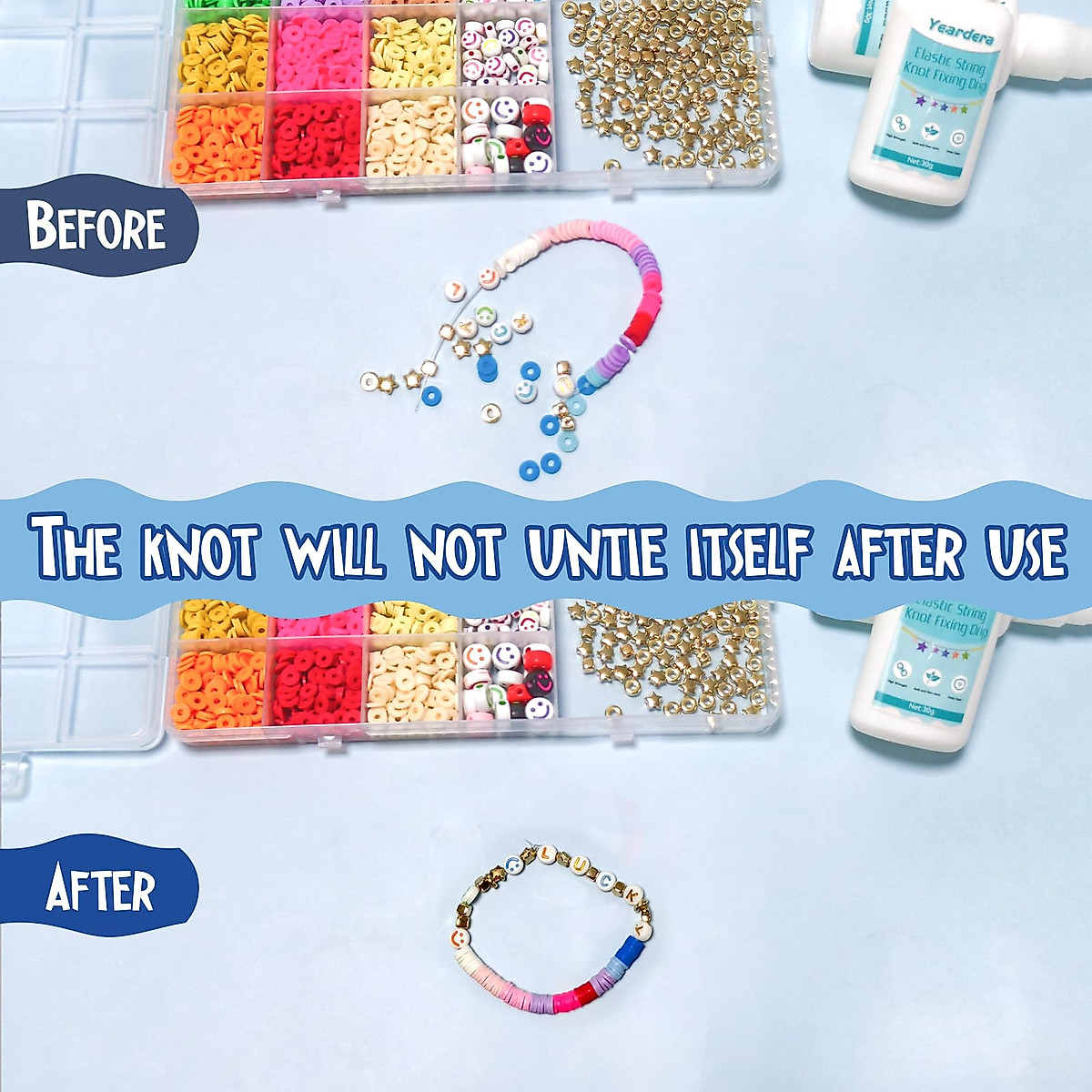 Bracelet String Professional Elastic String Kont Fixing Drip 60g, Clear Bracelet Glue, Keep Stretchy Bracelet String Stay Perfectly Tied for Clay Beads, Jewelry Making Supplies（2pcs 30g/1pcs）