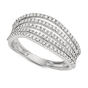 Hdiamonds 1/2 Carat Total Weight (cttw) 10K White Gold Diamond Multi-Row Wave Ring for Women (Size: 8)