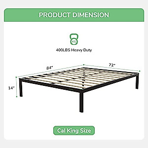 Novilla California King Metal Bed Frame with Storage, Black, Wooden Slats Support, Heavy Duty, Easy Assembly, 14 Inch