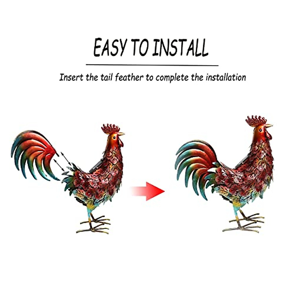 Kircust Solar Metal Rooster Animal Lights Garden Sculptures Art Decor, Outdoor LED Light Color Chicken Statue for Farm Patio Lawn Back Yard Home Decorations,13.98" WX5.9 DX16.74 H