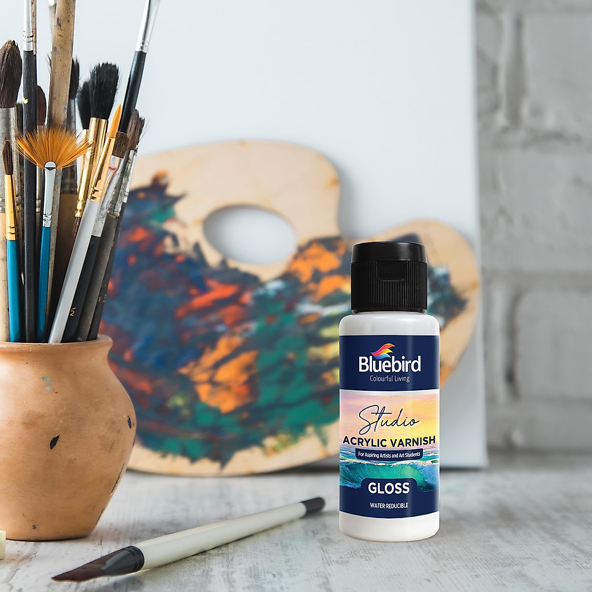 Bluebird Studio Acrylic Varnish, Gloss, 3.4 Fl Oz / 100ML, Non-Yellowing, Non-Toxic, Anti-Crazing, Basic Varnish for Pro Artists, Hobby Painters & Kids