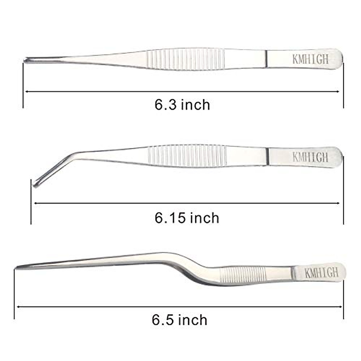 KMHIGH Stainless Steel Tweezers Set, For Small Gardening and Kitchen, Multi-Purpose Tools. (3Pcs, 6.15Inches / 6.3Inches / 6.5Inches)