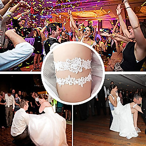 CICITOYWO Wedding Garters for Bride, 2 Pieces Lace Bridal Garter Set, Women's White Garter Belt Wedding Bridal Garter Prom Garter Bridal Accessories Lingerie Leg Garter Belts (White/Lace)