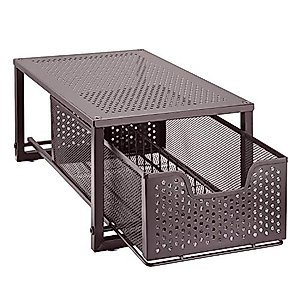 Simple Trending Under Sink Cabinet Organizer with Sliding Storage Drawer, Desktop Organizer for Kitchen Bathroom Office, Stackable, Bronze