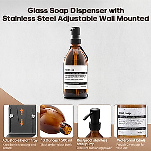 KUSVADO Glass No-Drill Wall Mounted Shower Soap Dispenser, Hand Soap Dispenser with Adjustable Stainless Steel Holder for Bathroom and Kitchen-(Black 1 Chamber, 18 OZ)