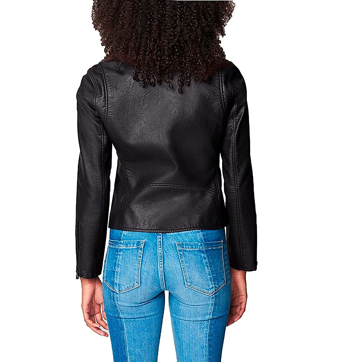 [BLANKNYC] womens Luxury Clothing Semi Fitted Vegan Leather Motorcycle Jacket, Onyx, Large US