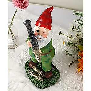 PERFECTOP Solar Military Garden Gnome Statue with RPG, Large War Army Combat Defender Soldier Patriotic Gnome Figurine with Gun, Outdoor Patio Yard Lawn Decor, Thanksgiving Christmas Ornament Gift