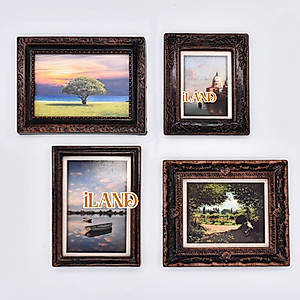 iLAND Miniature Dollhouse Accessories for Dollhouse Furniture on 1:12 Scale, Dollhouse Frames w/Printed Classic Paintings Set (4 Dark Brass Frames & Pictures)