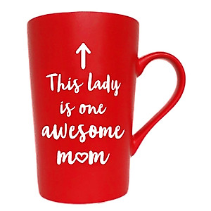 MAUAG This Lady is One Awesome Mom Coffee Mug Christmas Gifts, Funny Quote Cup for Mother's Day or Valentine's Day from Daughter Son or Husband, Red 12 Oz
