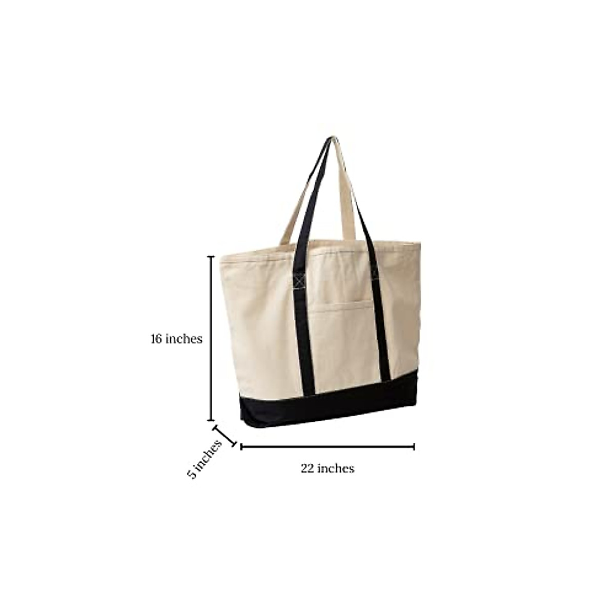 Extra Large Canvas Tote Bags with Zipper - 22 Inches Heavy Duty, Premium Zippered Tote Bag - Zip Top, 100% Organic Cotton, Sturdy, Washable Large Canvas Tote Bags - Multipurpose Canvas Shopping Bag