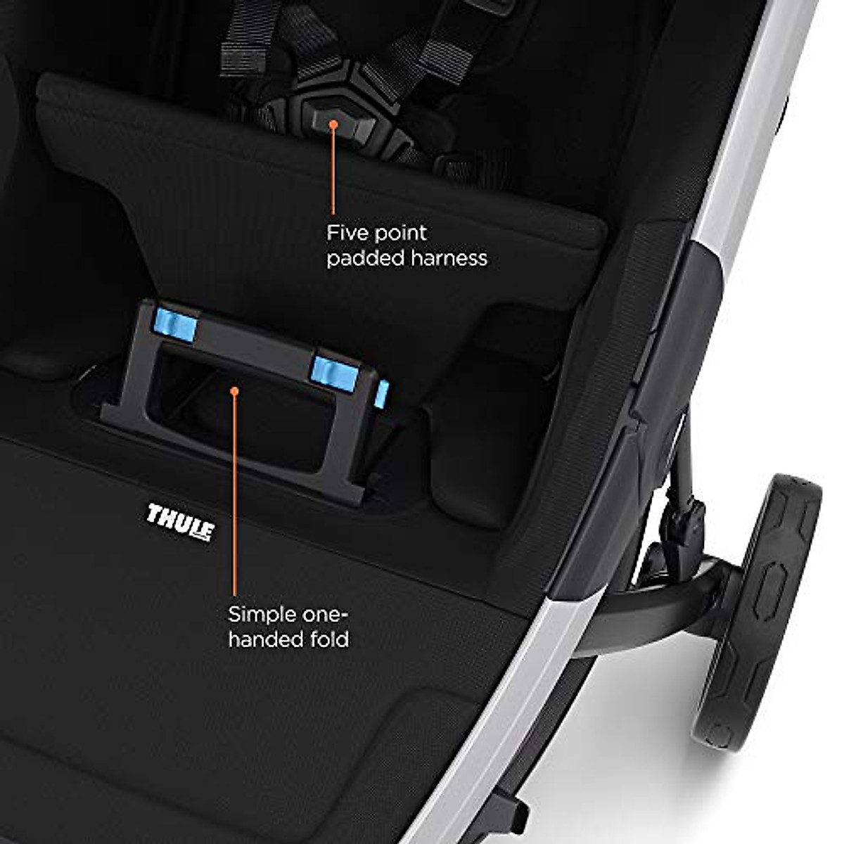 Thule Spring Stroller - Compact Baby Stroller Perfect for Everyday Use - Features 5-Point Harness, Lightweight and Compact Design, Vented Canopy with See-Through Mesh, Padded Reclining Seat