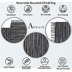 Asraie Eco Friendly Hand Woven & Reversible Cotton Chindi Rag Rug 100% Recycled Cotton Area Rug for Living Room Kitchen Entryway 2x3' (Black Multi)