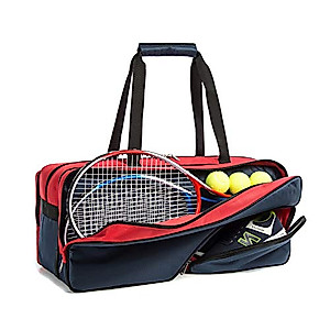 K-Cliffs Tennis Racket Bag | Deluxe Ballistic Nylon Travel Tournament Duffel | Shoe Compartment Red Blue Black