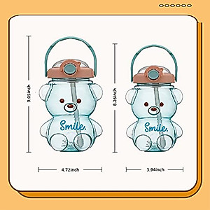 Bear Straw Bottle,Portable Large Capacity Bear Water Bottle with Strap and Straw,Cute Bear Shaped Water Bottle Adjustable Removable Strap for Girls School Outdoor Travel (blue-47oz)
