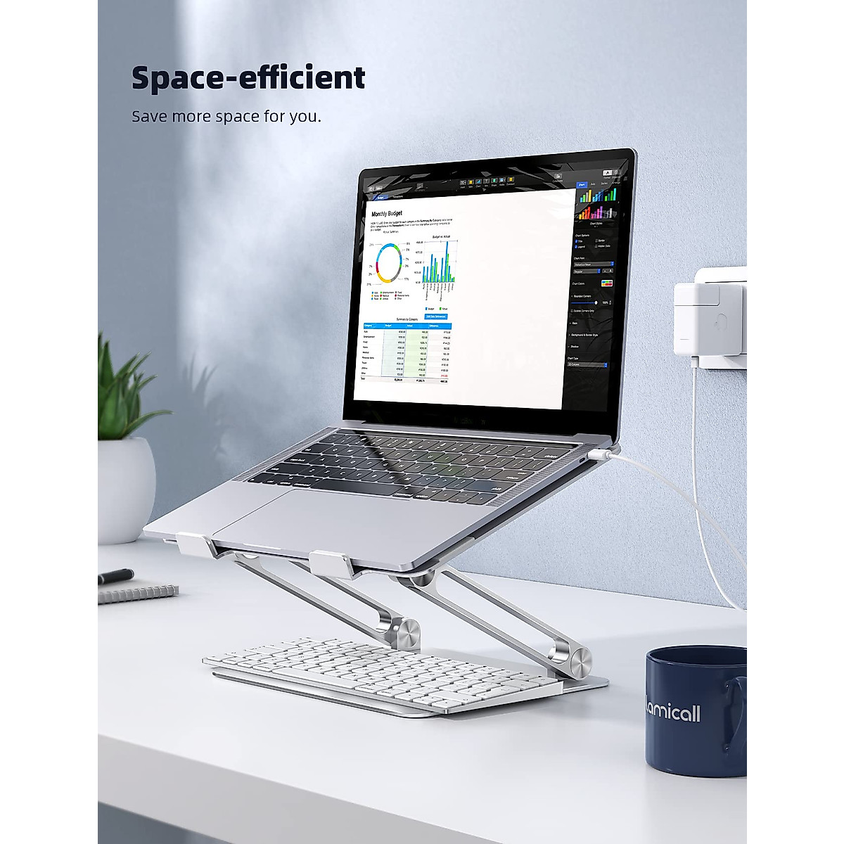 Lamicall Laptop Stand, Adjustable Notebook Riser - Foldable Portable Ergonomic Computer Desktop Laptop Holder for Desk, Compatible with MacBook Air Pro, Dell XPS, HP (10-17") - Silver