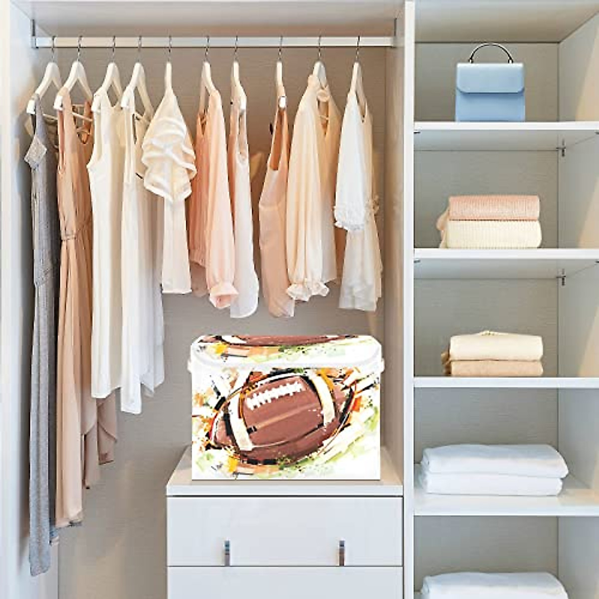 innewgogo Sketchy Football Storage Bins with Lids for Organizing Storage Basket with Handles Oxford Cloth Storage Cube Box for Car