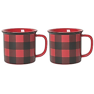 Now Designs Red Buffalo Check Heritage Stoneware Mug 12 oz, Set of 2