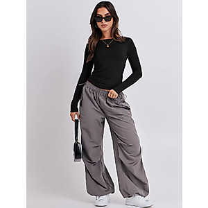 ANRABESS Women’s Long Sleeve Shirts Tight Fitted Going Out Crop Tops Crewneck Basic Tee Y2k Outfits Teens Girls Clothes Black L