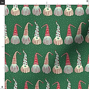 Spoonflower Fabric - Scandinavian Christmas Gnomes Green Stripes Holiday Santa Printed on Petal Signature Cotton Fabric by The Yard - Sewing Quilting Apparel Crafts Decor