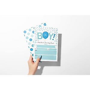 Boy Baby Shower Invitations with Book Request and Diaper Raffle Card, Blue Baby Sprinkle, 20 Fill in Invites