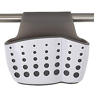 Kitchen Details 2-in-1 Sponge & Brush Holder | Space Saving | Adjustable Over The Sink | Kitchen Organization | Self-Draining | Dish Sponge | Grey and White