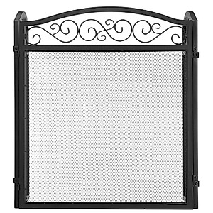 MyGift Black Wrought Iron 3 Panel Arched Fireplace Screen, Metal Mesh Screen Fire Spark Guard for Indoor Fireplace with Decorative Scrollwork Design