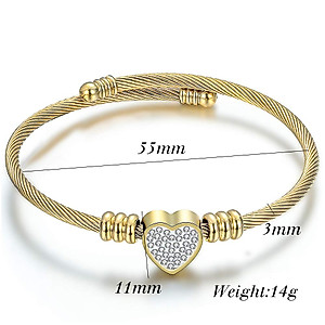 Jude Jewelers Stainless Steel Cable Wire Heart Charm Bangle Bracelet (Gold)