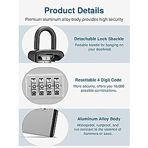 Puroma Key Lock Box, 4-Digit Combination Key Storage Lockbox, Portable Wall Mounted Security Lockbox for Home, Flats, Realtors Garage Spare Keys (1 Pack)